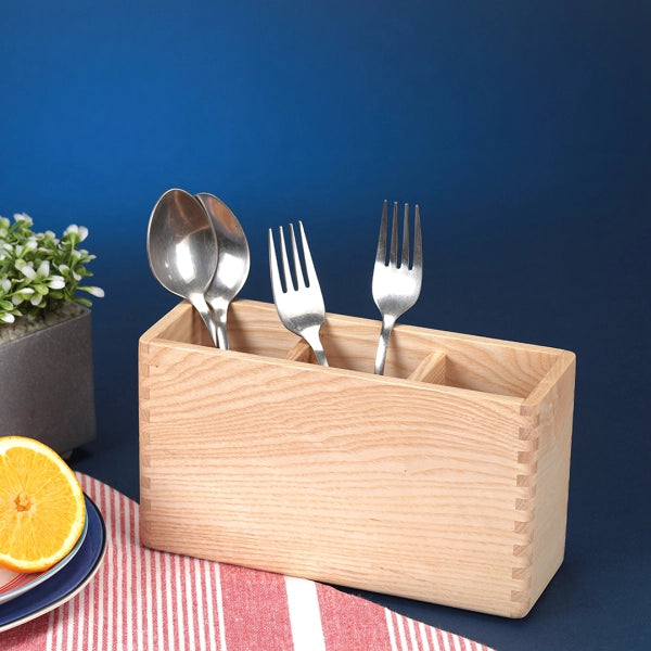 Shop Cresta White Ash Wooden Cutlery Caddy - Kitchen Wooden Cutlery ...
